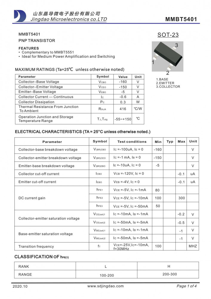 MMBT5401 datasheet page 1