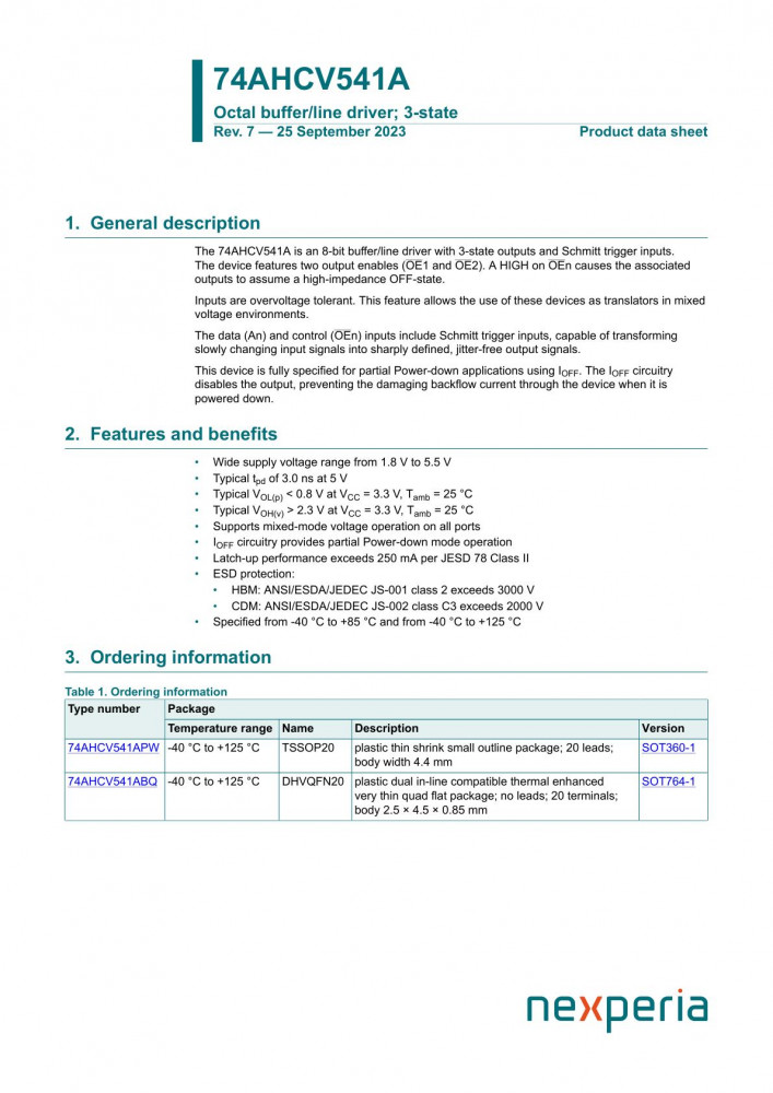 74AHCV541APWJ datasheet page 1