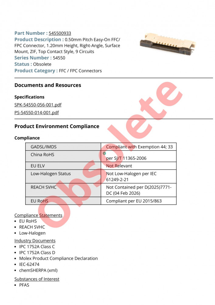Technical document image 1 for MOLEX 545500933
