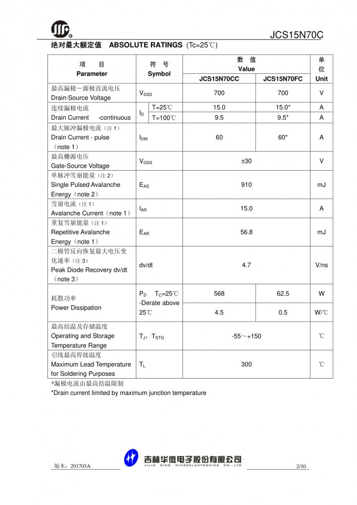 JCS15N70FC datasheet page 2
