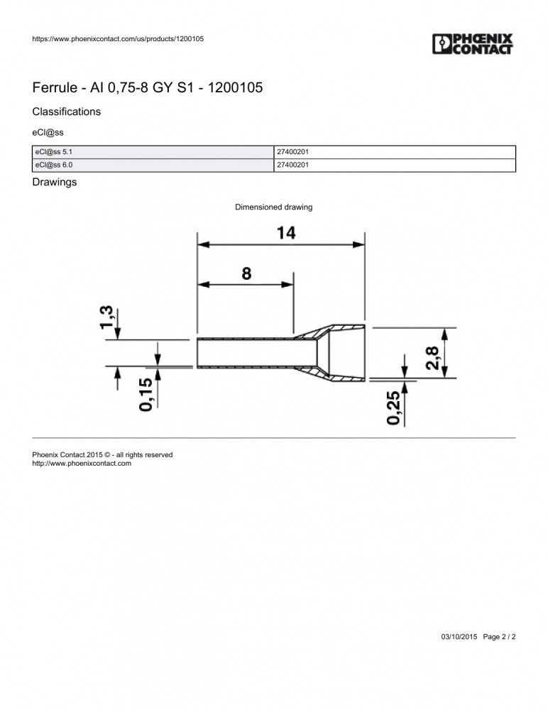 Phoenix Contact 1200105 dimensioned drawing page