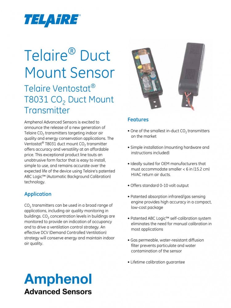 Amphenol Telaire T8031 technical document page 1