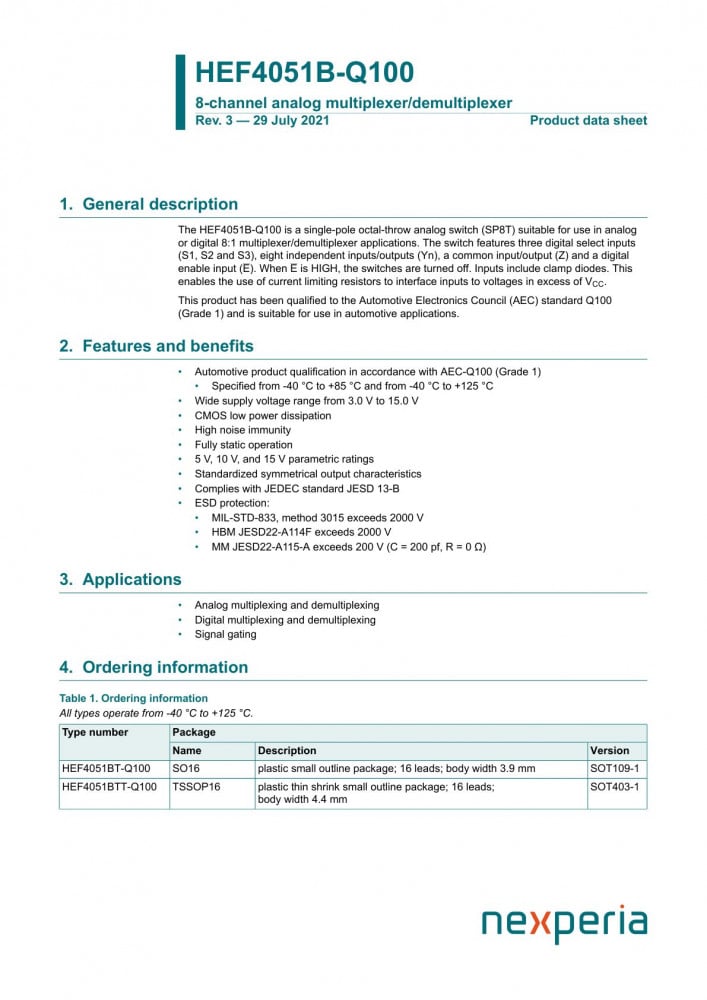 HEF4051B-Q100 datasheet page 1