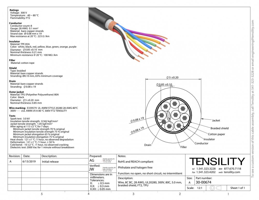 Tensility International 30-00674 cable specification drawing