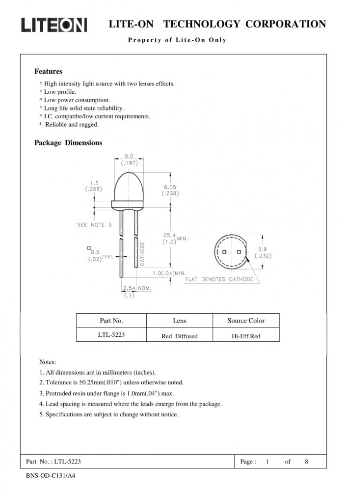 LTL-5223 datasheet page 2