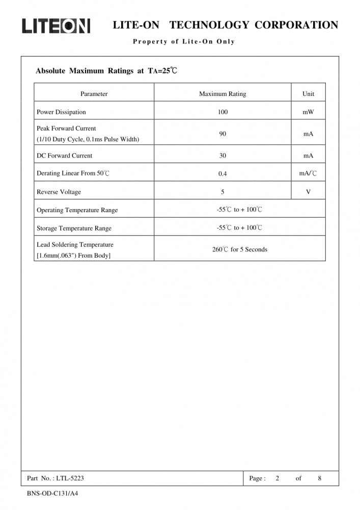 LTL-5223 datasheet page 3