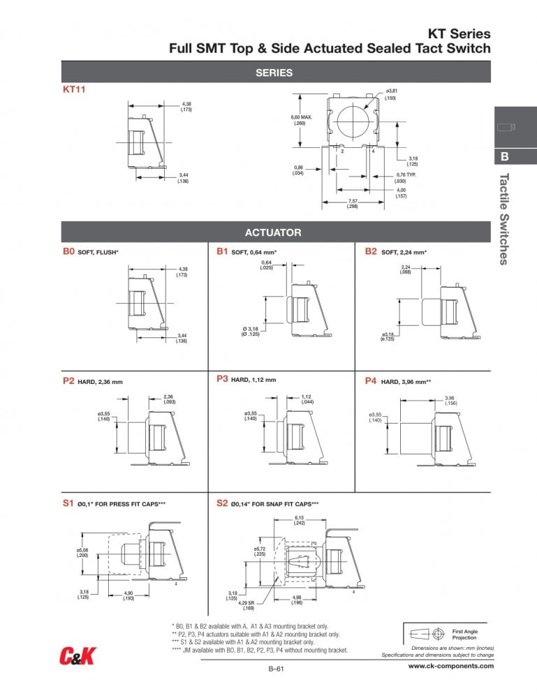 C&K KT11 technical document page 2