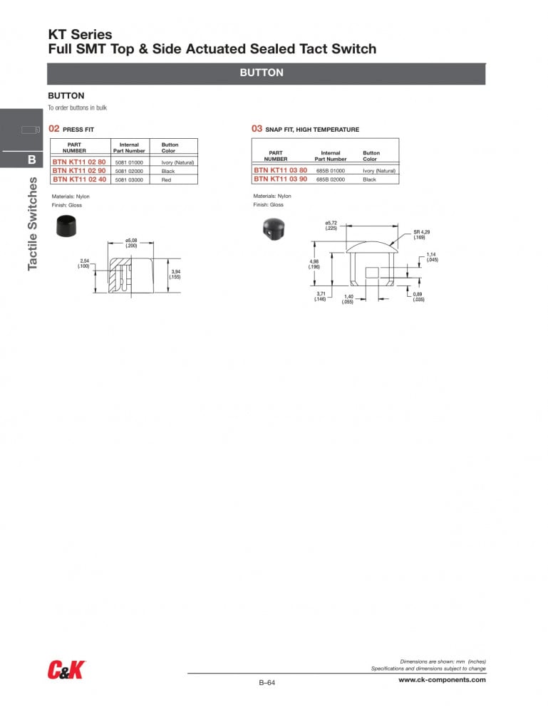 C&K KT11 technical document page 5