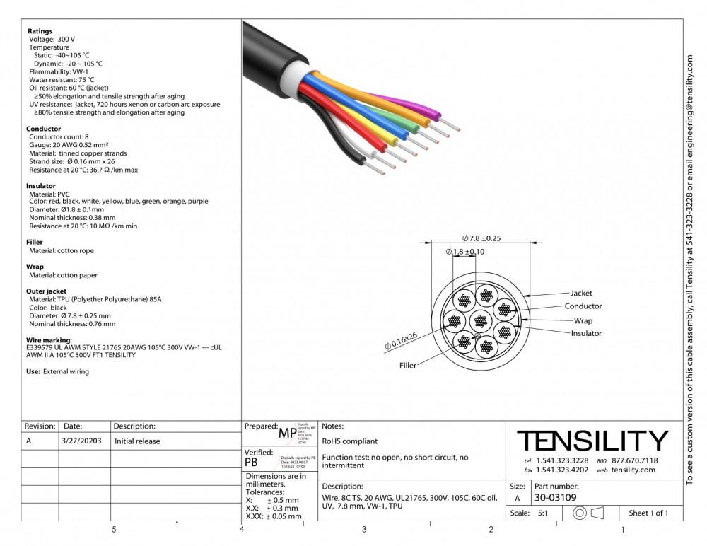 Tensility International 30-03109 cable product drawing