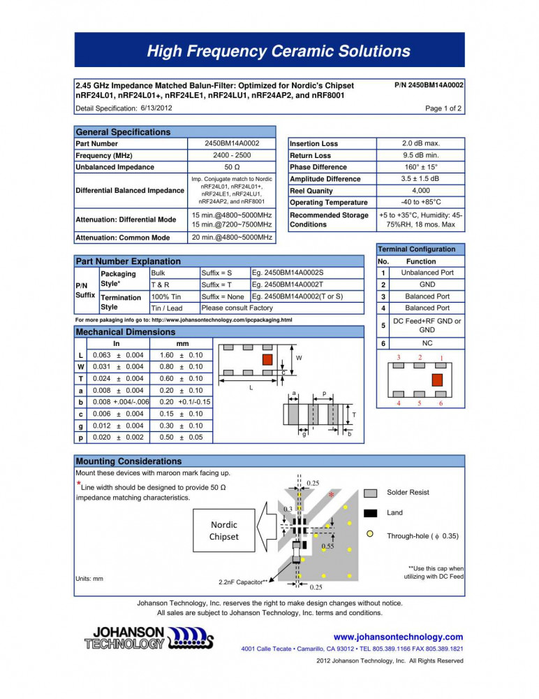 2450BM14A0002T specification sheet page 1