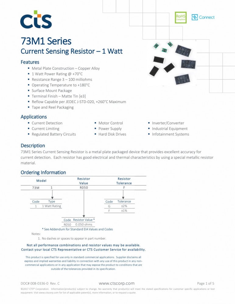 CTS 73M1 series datasheet page 1