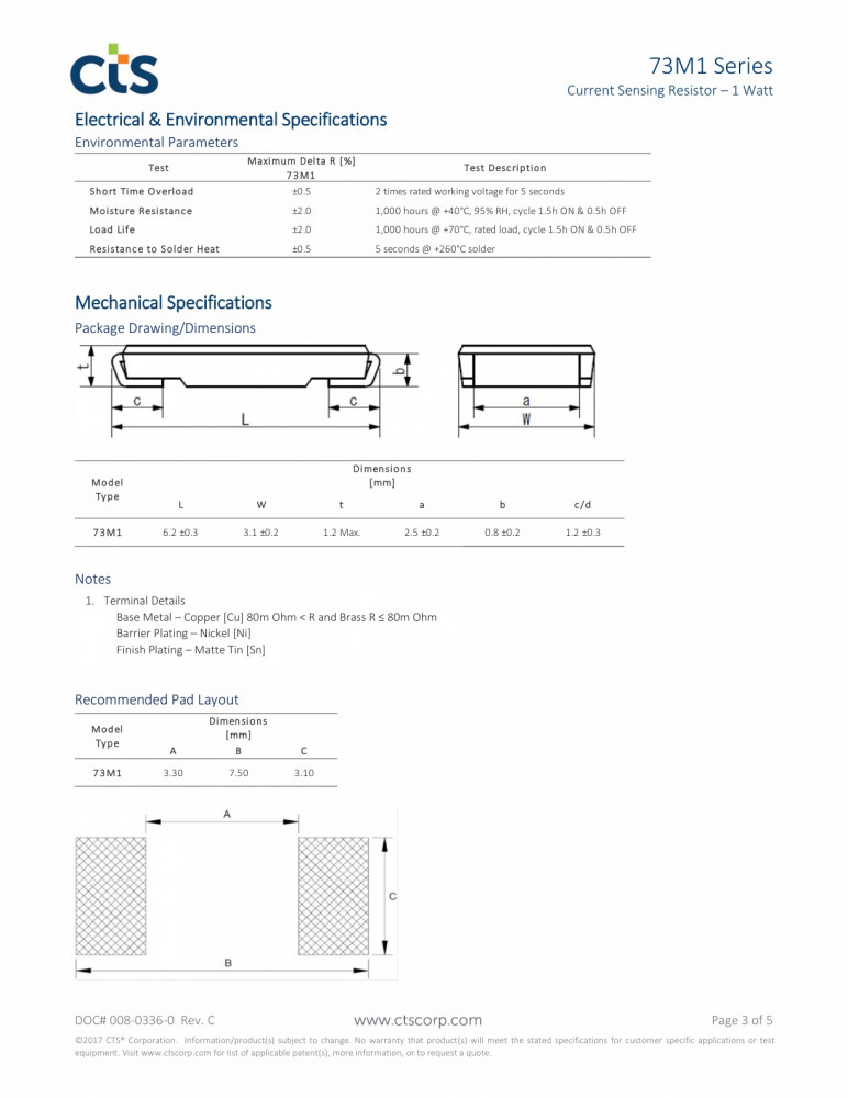 CTS 73M1 series datasheet page 3