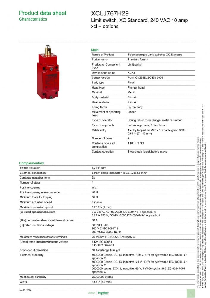 XCLJ767H29 technical document page 1
