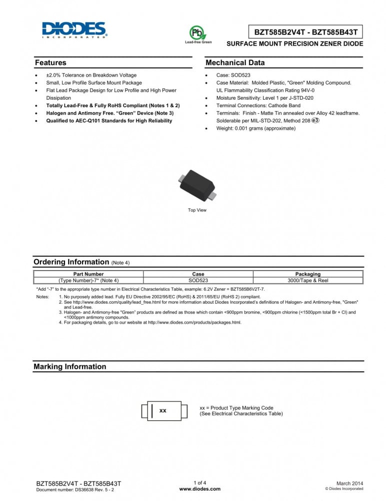 BZT585B13T-7 datasheet page 1