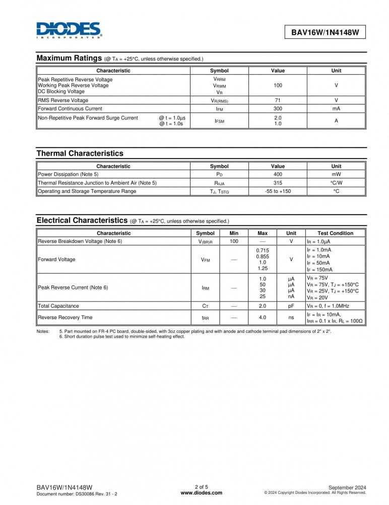 1N4148W-7-F datasheet page 2