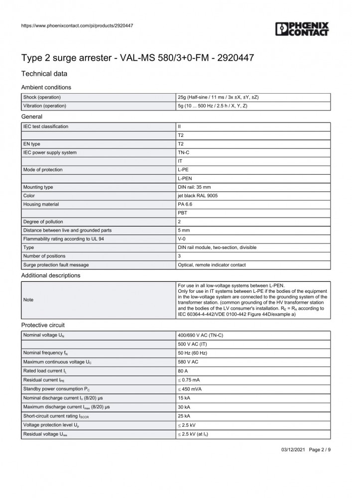 Phoenix Contact 2920447 technical document page 2