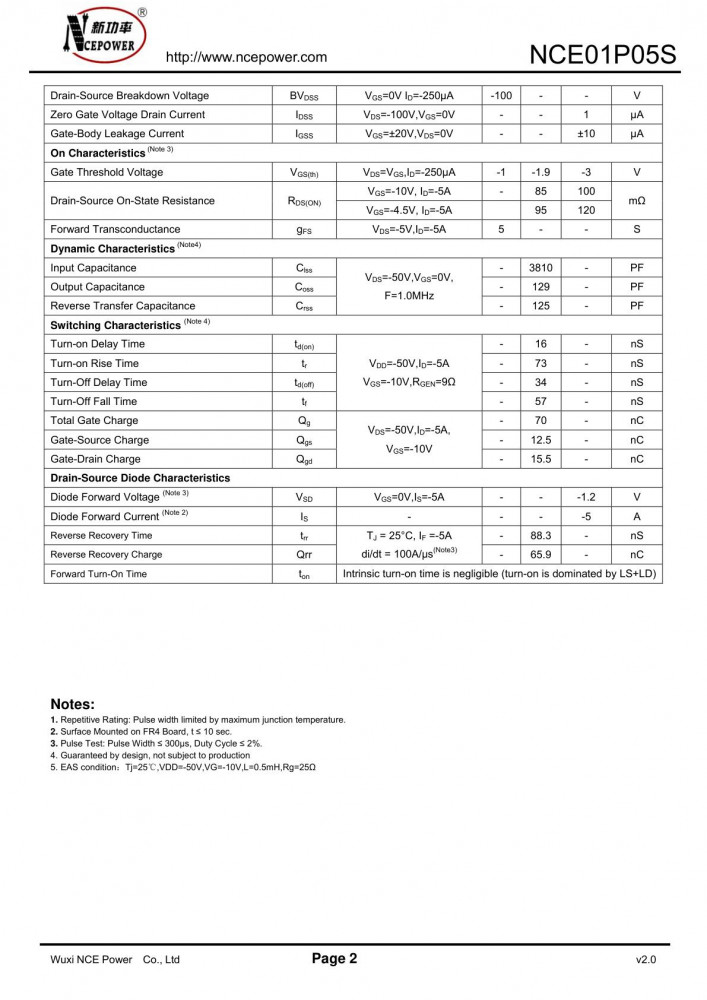 NCE01P05S datasheet page 2