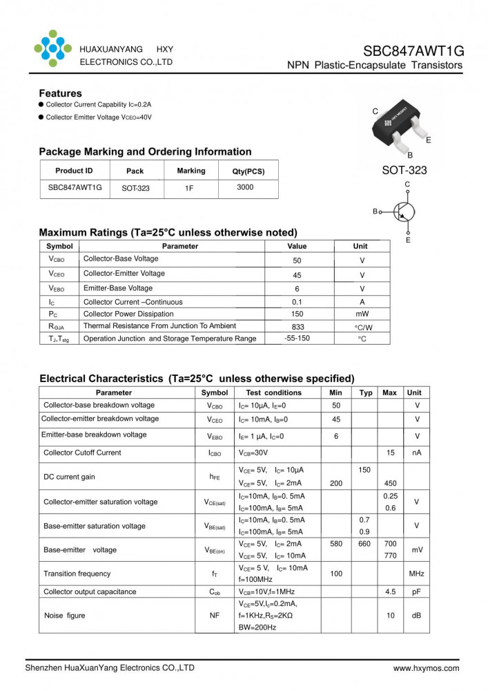 SBC847AWT1G-HXY datasheet page 1