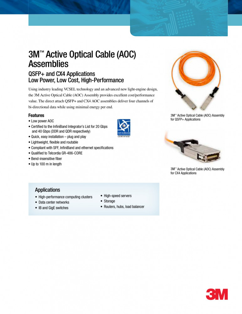 3M active optical cable datasheet page 1