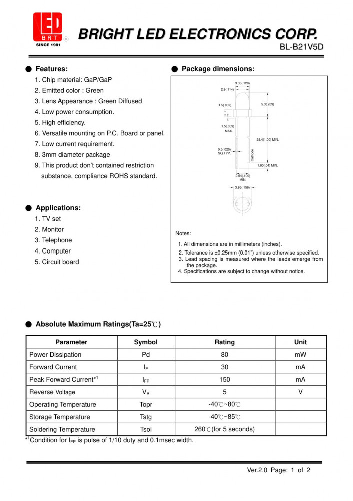 BL-B21V5D datasheet page 1