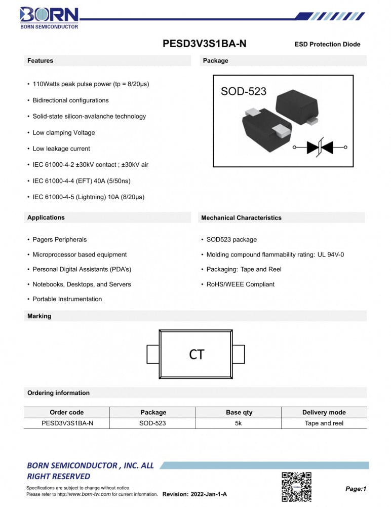 PESD3V3S1BA-N datasheet page 1