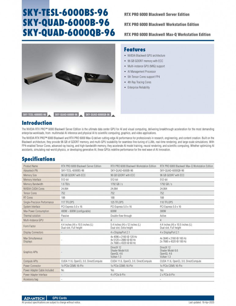 RTX PRO 6000 Blackwell product document preview