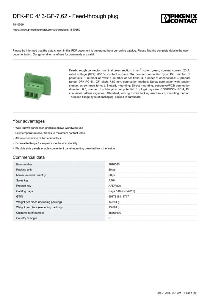 Phoenix Contact 1840560 datasheet page 1