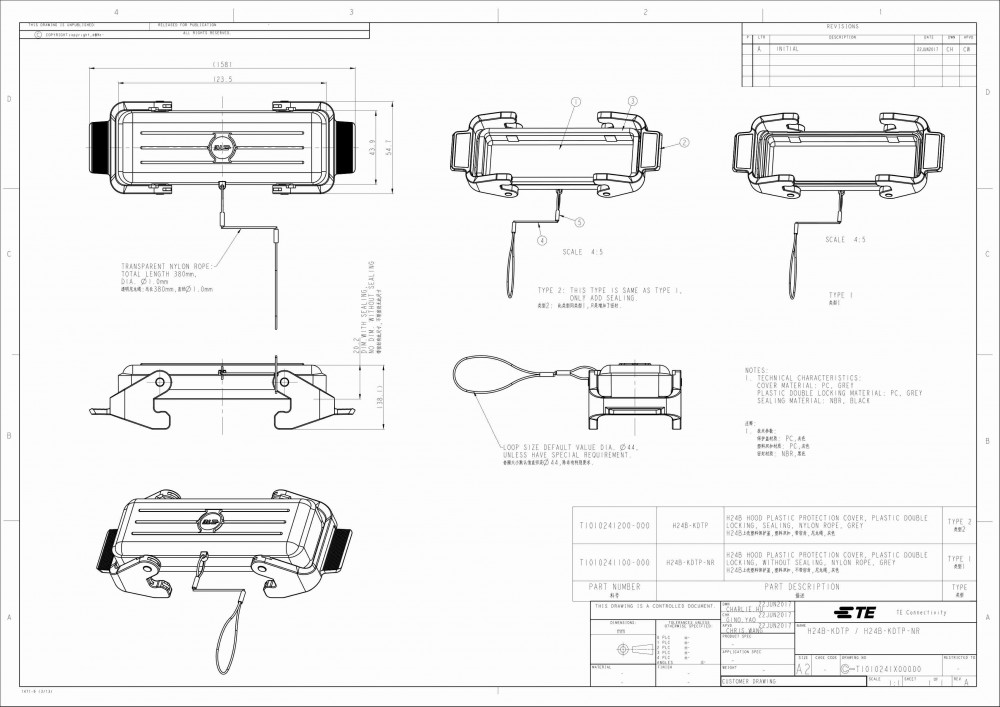 TE Connectivity T1010241200-000 controlled customer drawing