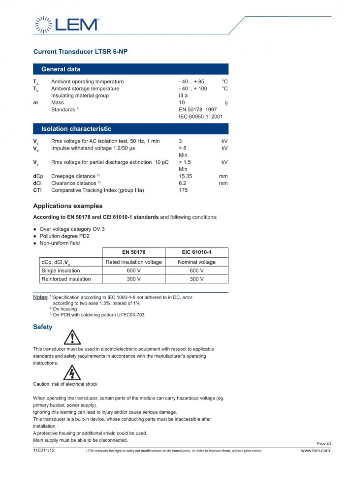 LEM LTSR6-NP technical document page 2