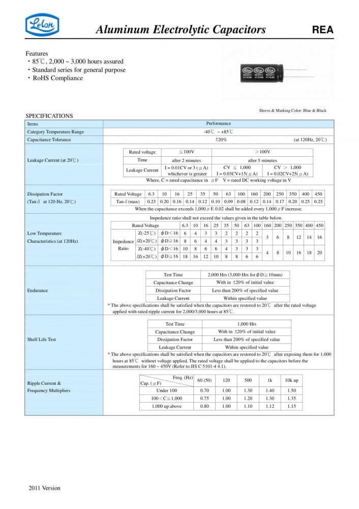 Lelon REA series datasheet page 1