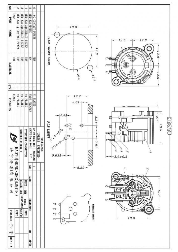 XLR-328-1 dimensional and parts drawing