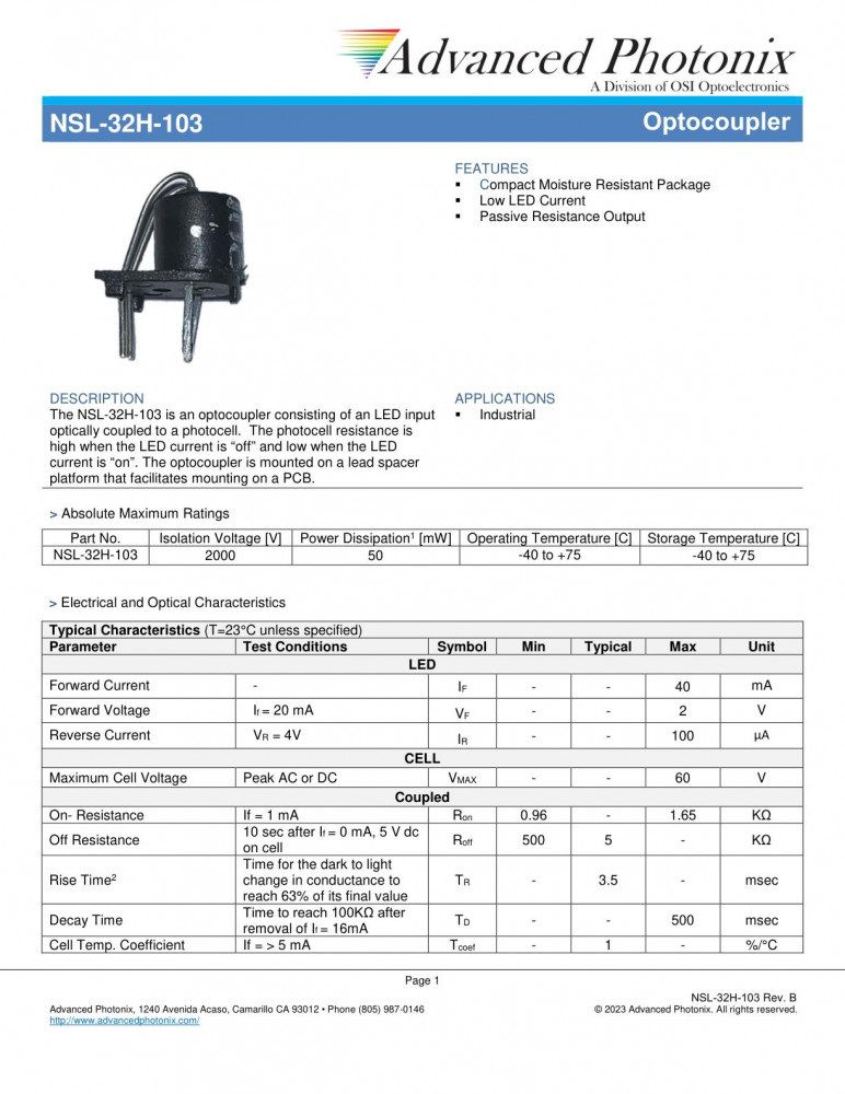NSL-32H-103 datasheet page 1
