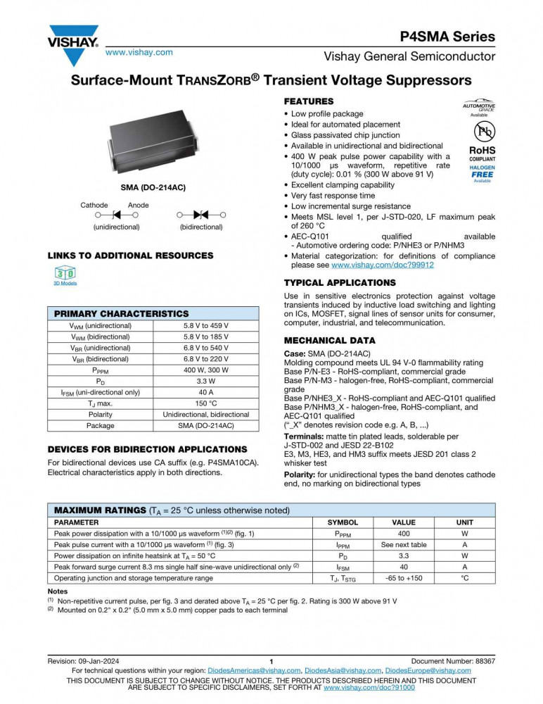 P4SMA technical document, page 1