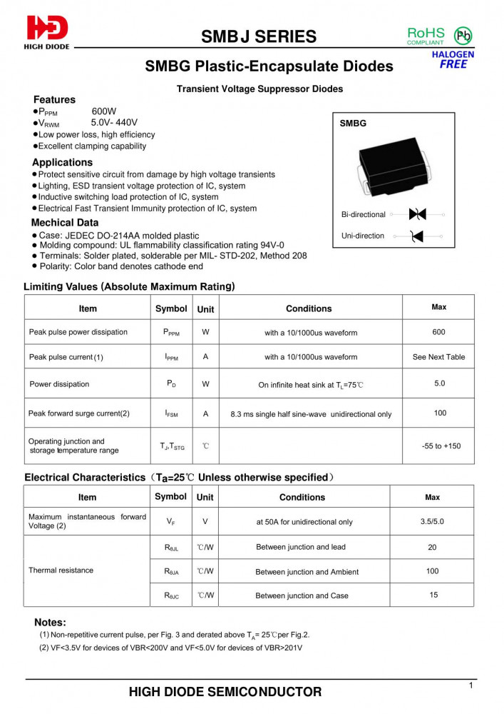 SMBJ6.0A datasheet page 1