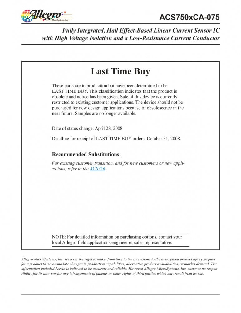 ACS750LCA-075 datasheet page 1