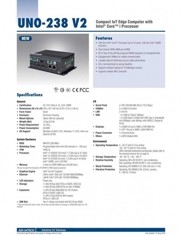 UNO-238 V2 technical document, page 1