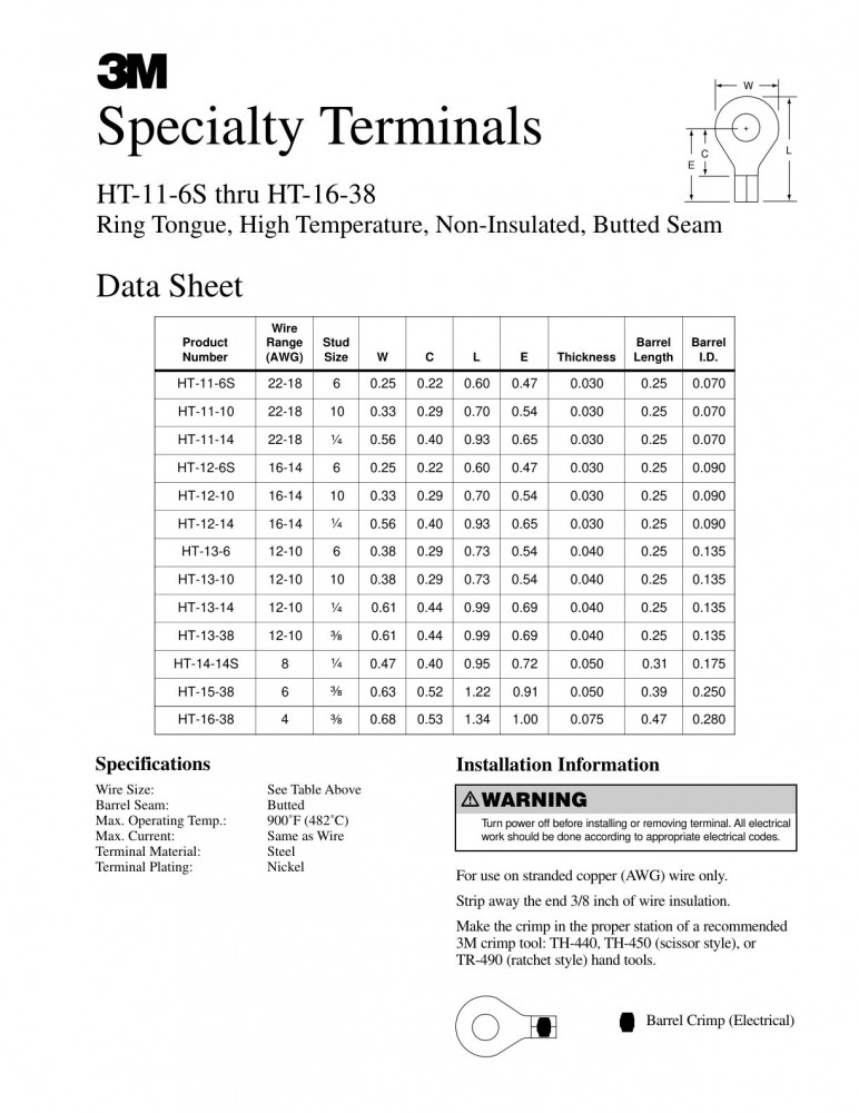 3M HT-16-38 specialty terminals data sheet page 1