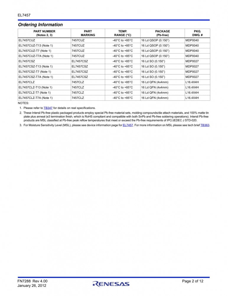 EL7457 datasheet page 2