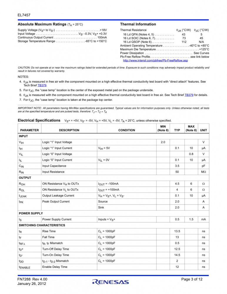 EL7457 datasheet page 3