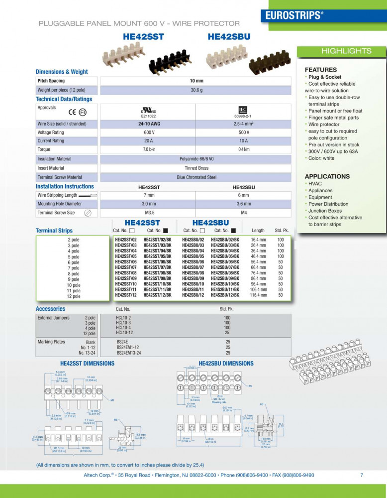 Altech HE42BU terminal strip technical document page 2