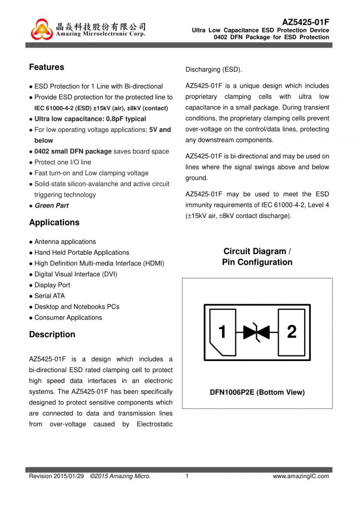 AZ5425-01F datasheet page 1