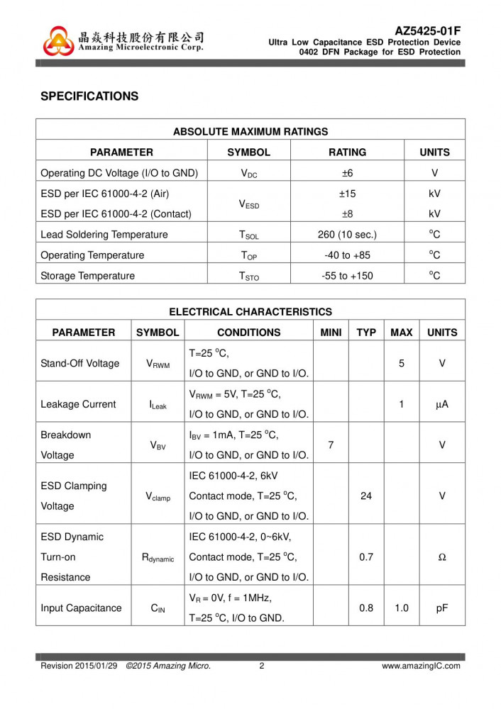 AZ5425-01F datasheet page 2