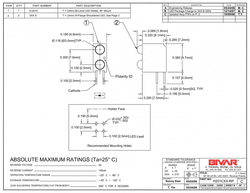 BIVAR H201CHD-RP technical document page 1