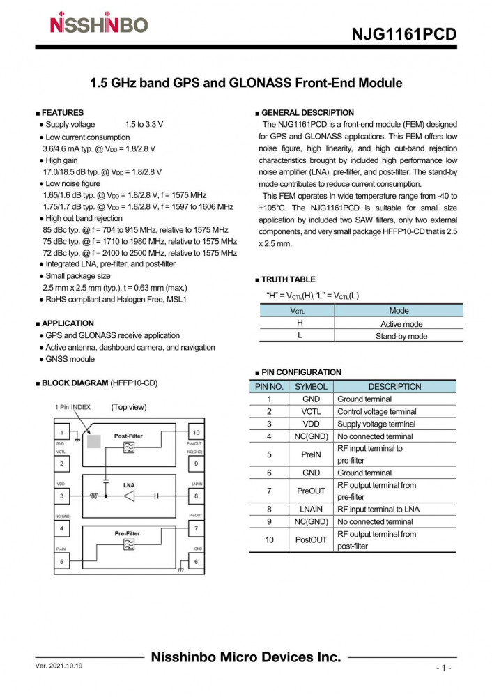 NJG1161PCD datasheet page 1