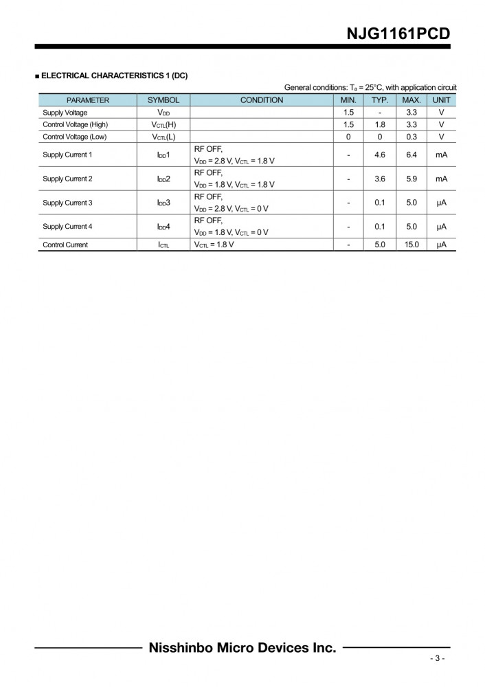 NJG1161PCD datasheet page 3