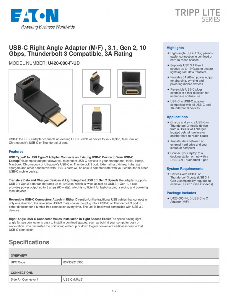 U420-000-F-UD technical document page 1