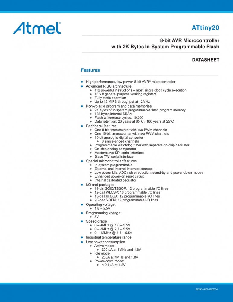 ATTINY20 document page 1