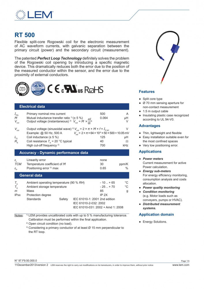 LEM RT 500 technical document page 1