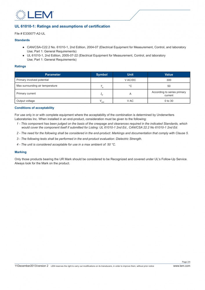 LEM RT 500 technical document page 2
