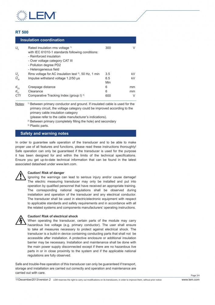 LEM RT 500 technical document page 3